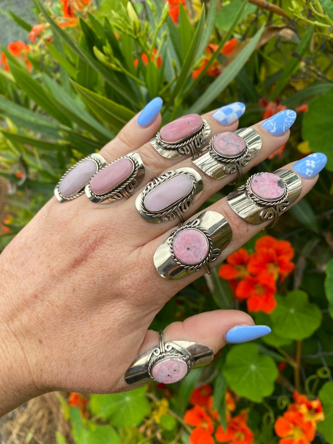 ROSE QUARTZ Adjustable Stone Ring • Handmade • Peruvian Pink Stone Ring ...