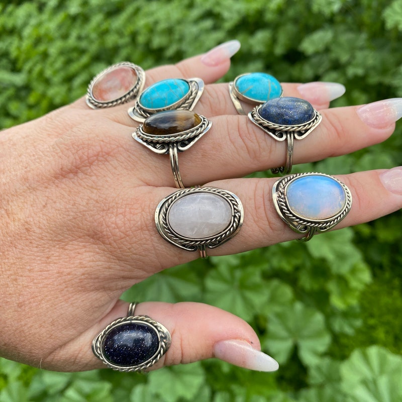 Silver Rings Adjustable Gems - Etsy