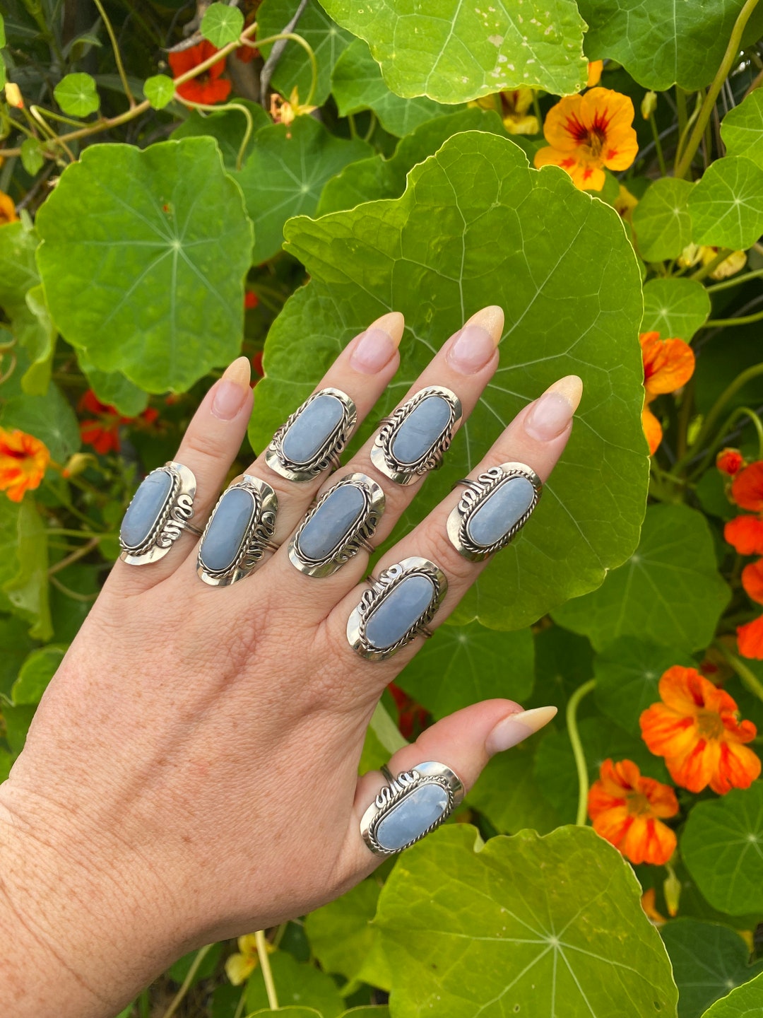 Angelite Stone Ring / Peruvian Angelite Stone / Big Stone Ring on ...