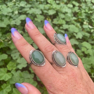 JADE Stone Ring • Peruvian Stone Ring • Adjustable • Handmade • Alpaca ...