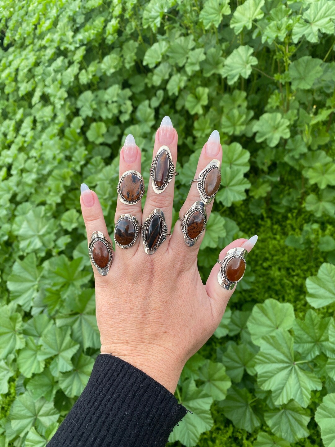 MAHOGANY OBSIDIAN Adjustable Stone Ring • Artisan Peruvian Ring With ...