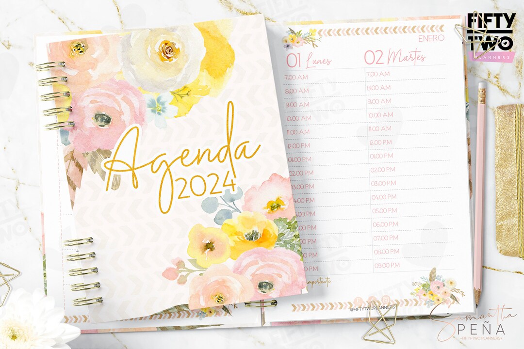 Boho Flowers AGENDA 2024 / Half Letter / Watercolor Flower Agenda ...