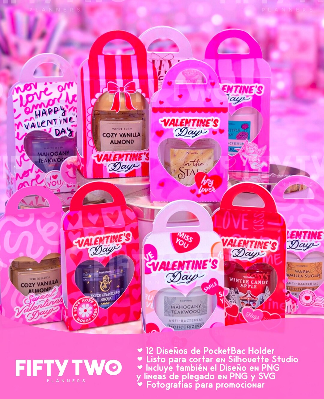 Bundle 12 Valentine PocketBac Holder Template | Printable Gift Box ...