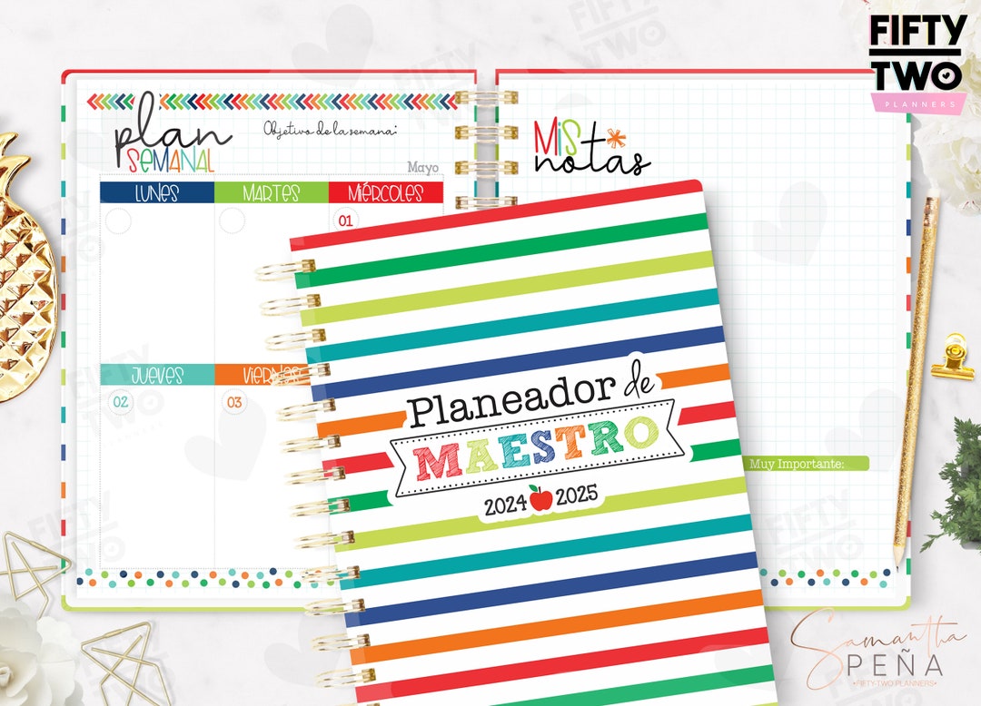Agenda coloré de base de lenseignant 2024 2025 / numérique / imprimable ...