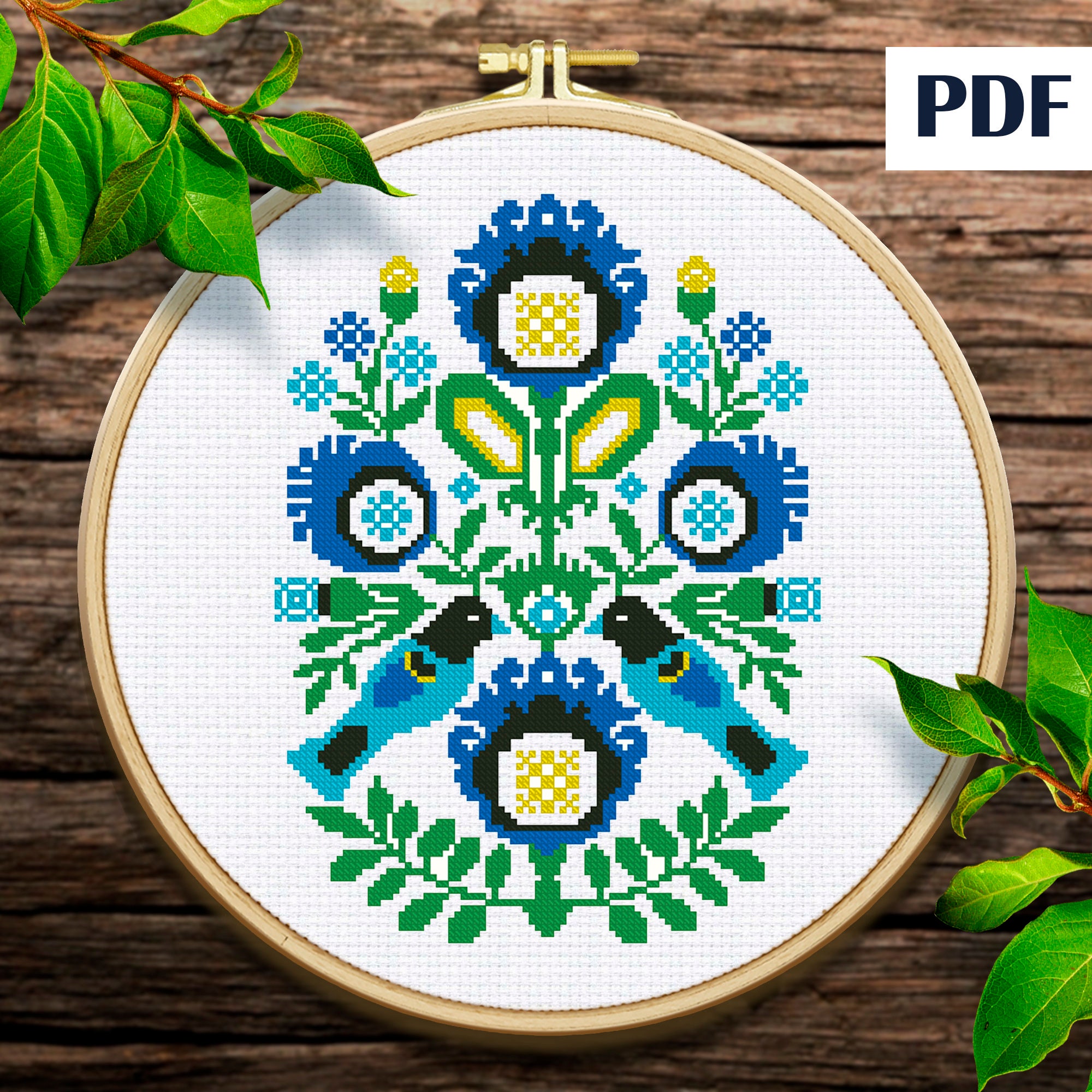 Folk Art Cross Stitch Pattern Pdf Modern Cross Stitch Flower - Etsy
