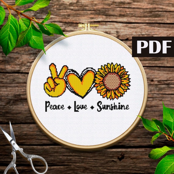 Embroidery Peace Love cross stitch pattern Sunflower cross stitch Peace ...