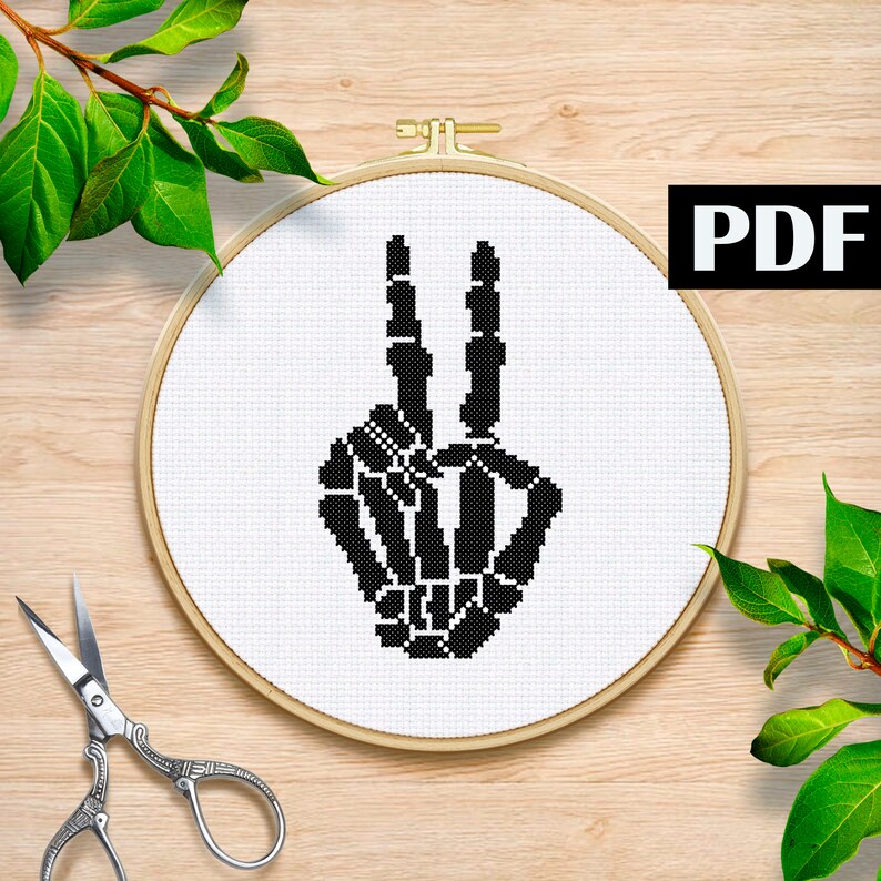 Skeleton Peace Sign Cross Stitch Pattern Skeleton Embroidery - Etsy