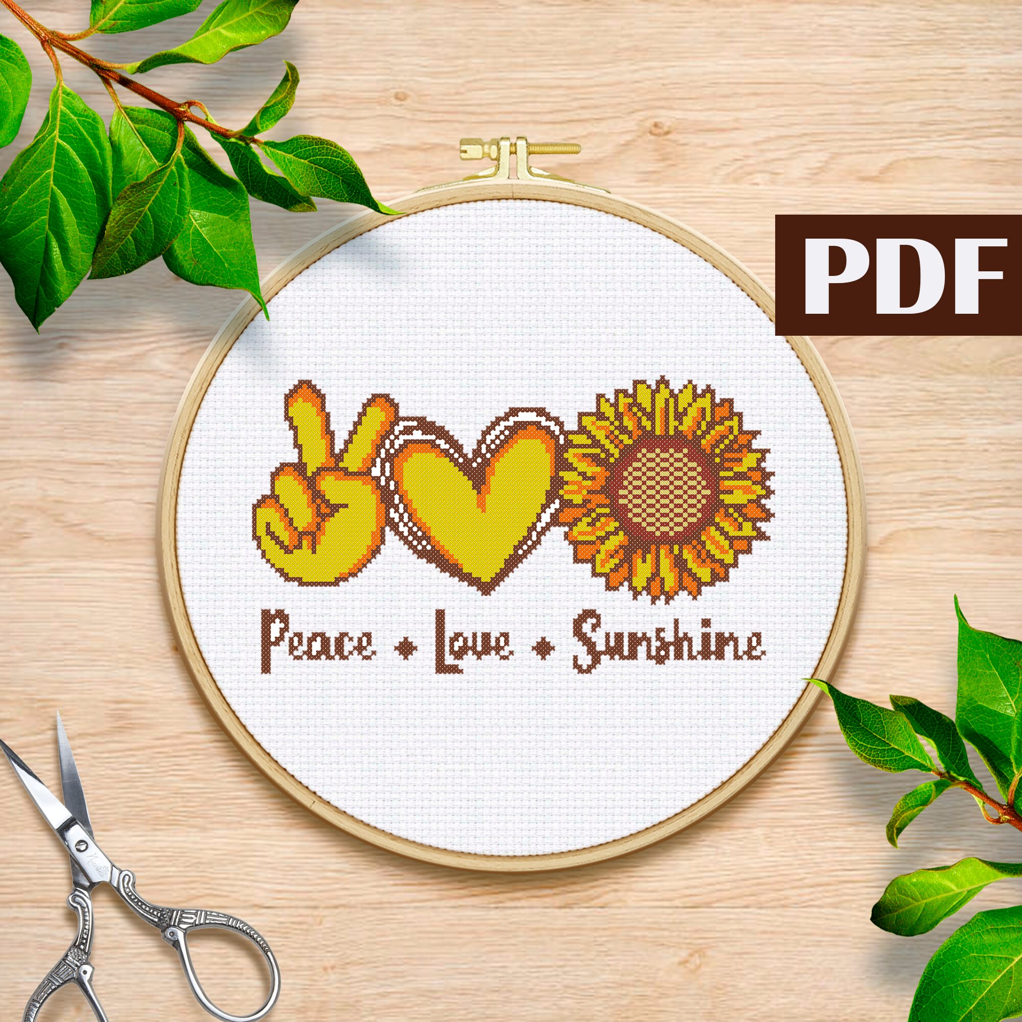 Embroidery Peace Love cross stitch pattern Sunflower cross stitch Peace ...