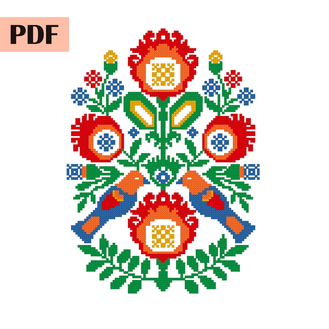 Folk Art Cross Stitch Pattern Pdf Modern Cross Stitch Flower Cross ...