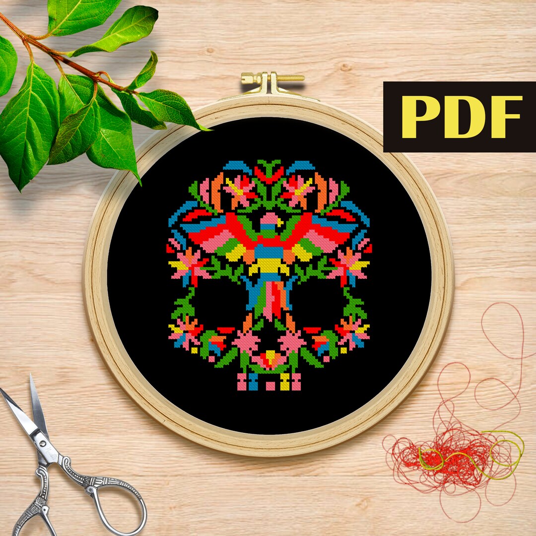 Sugar Skull Cross Stitch Pattern Patrón otomi mexicano moderno patrón ...