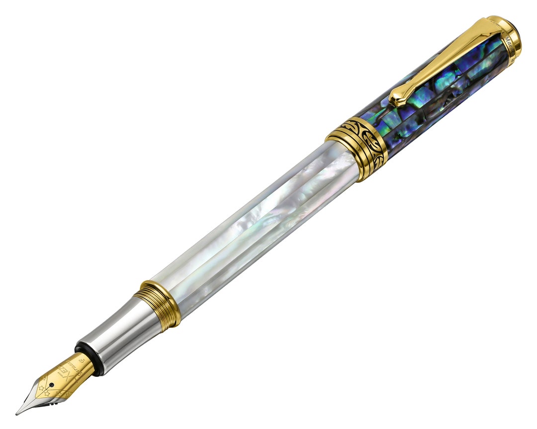 Xezo Maestro Fountain Pen, Fine Nib. Oceanic White Mother of Pearl and ...