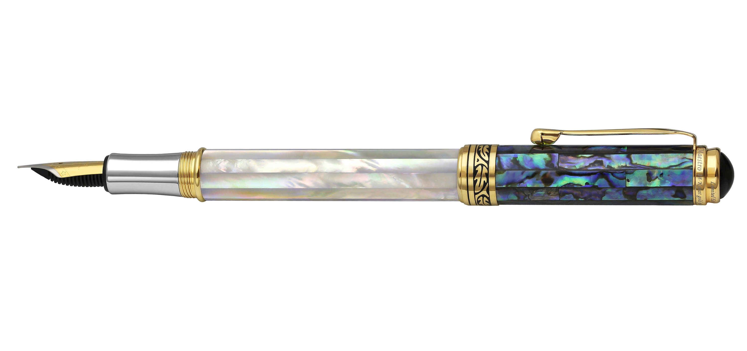 Xezo Maestro Fountain Pen, Fine Nib. Oceanic White Mother of Pearl and ...