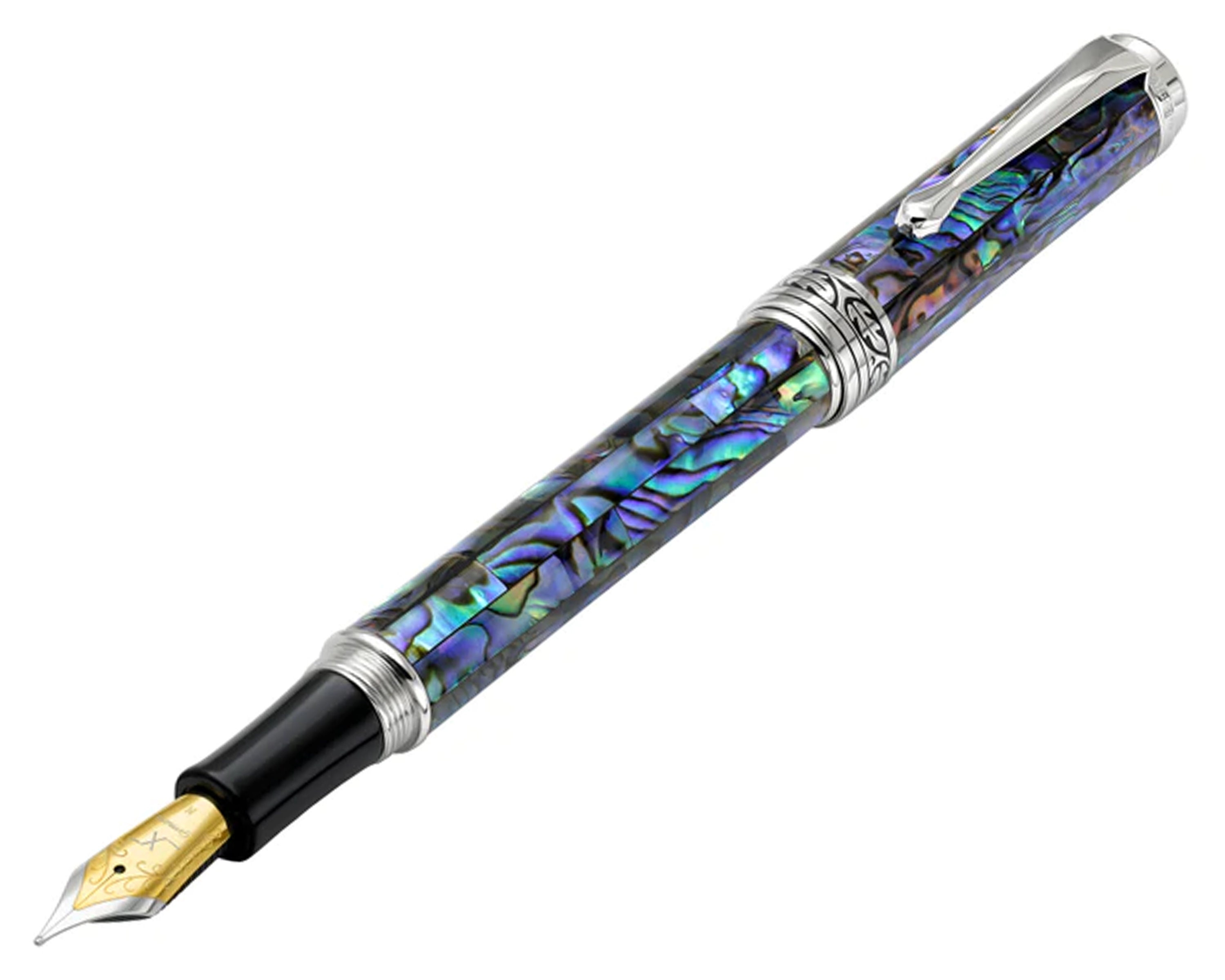 Xezo Maestro Fountain Pen, Medium Nib. Natural Abalone Sea Shell Inlay ...