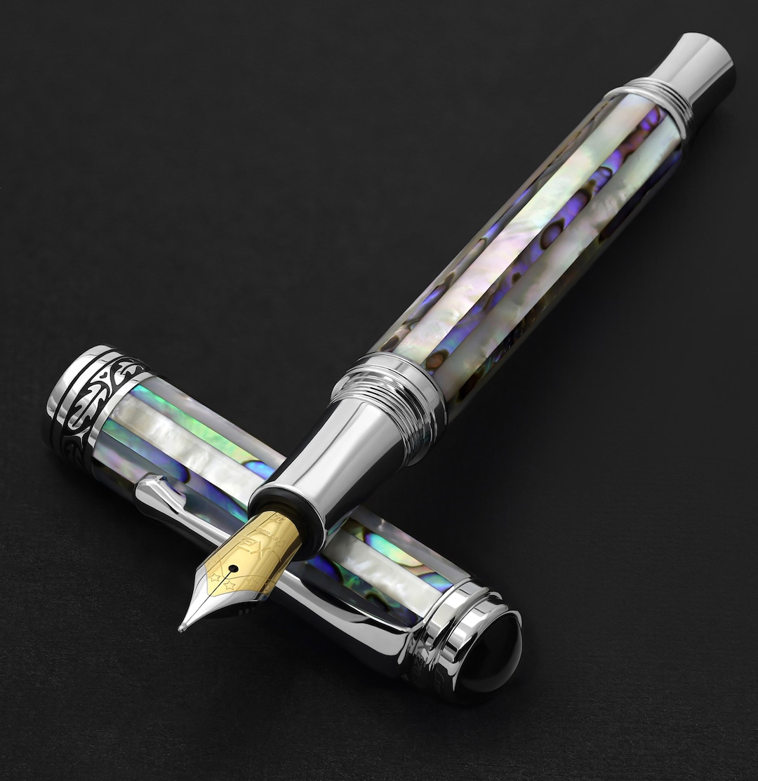 Xezo Maestro Jubilee Fountain Pen, Medium Nib. Abalone Shell and White ...