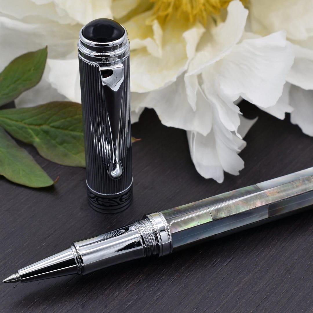 Xezo Maestro Rollerball Pen, Fine Tip. Black Mother of Pearl Inlay ...
