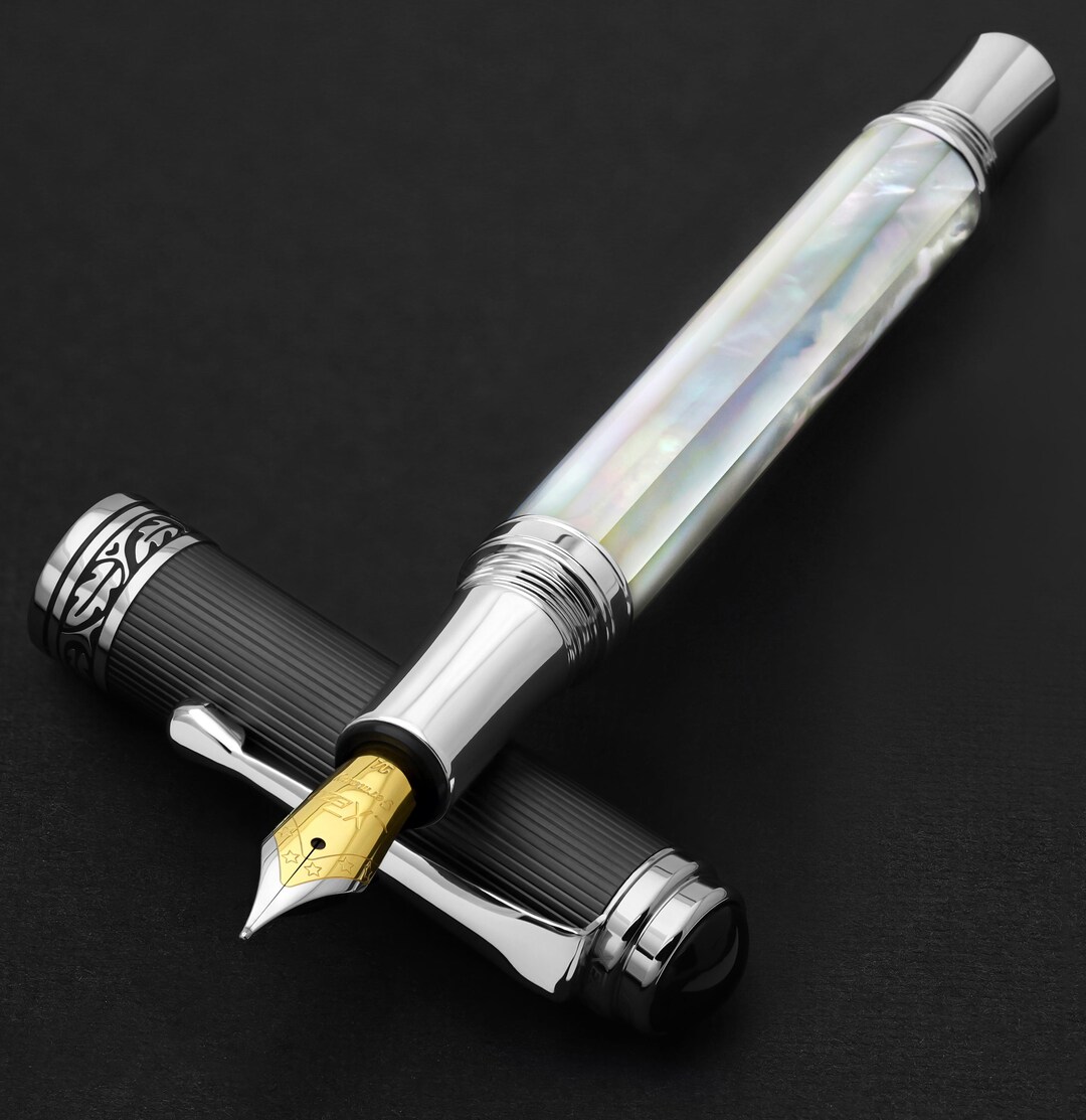 Xezo Maestro Fountain Pen, Medium Nib. Oceanic White Mother of Pearl ...