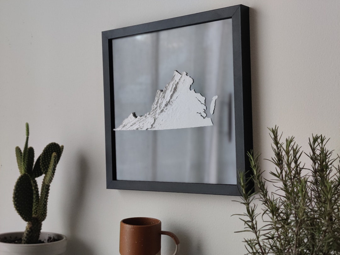 Virginia 3D Topographic Map | 3D State Map of Virginia Wall Art | 3D ...