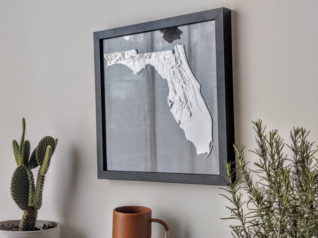 Florida 3D Topographic Map | 3D State Map of Florida Wall Art | 3D ...