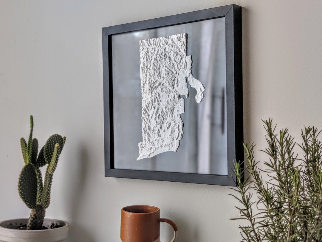 Rhode Island 3D Topographic Map | 3D State Map of Rhode Island Wall Art ...