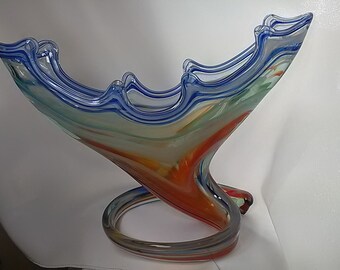 Blue Glass Wave Vase - Etsy