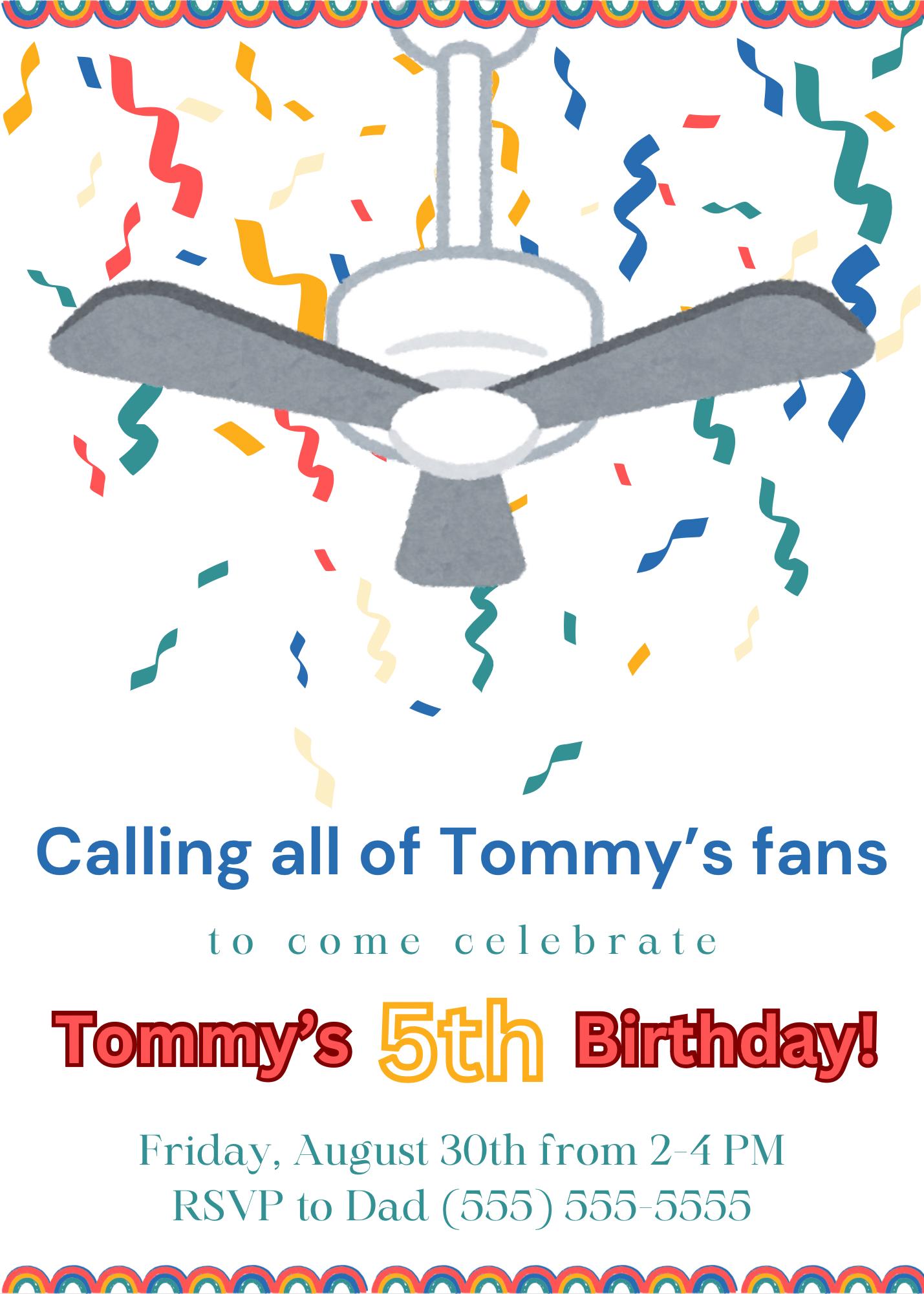 Editable Ceiling Fan Birthday Party Invitations, Fan Party Invitations ...