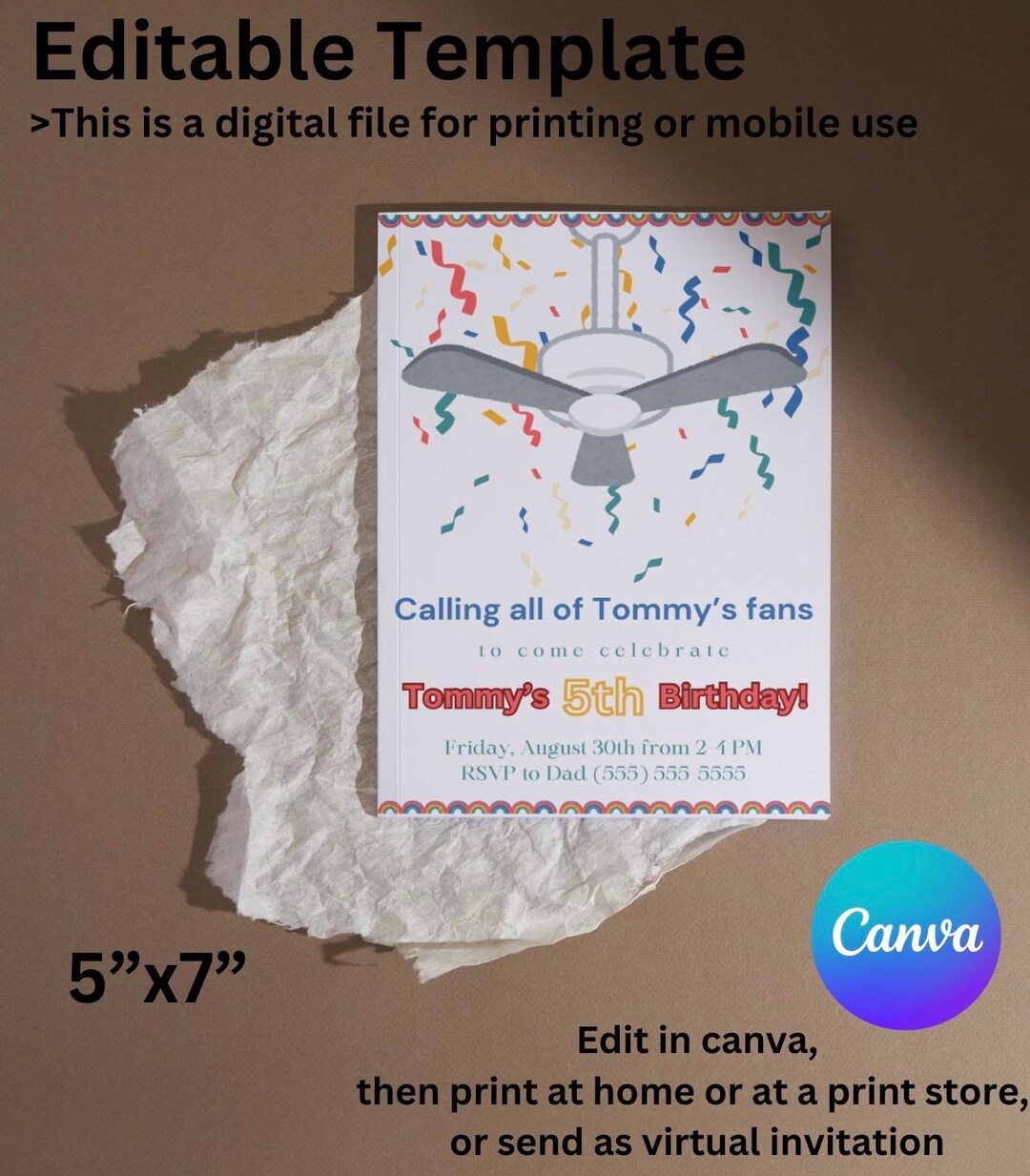 Editable Ceiling Fan Birthday Party Invitations, Fan Party Invitations ...