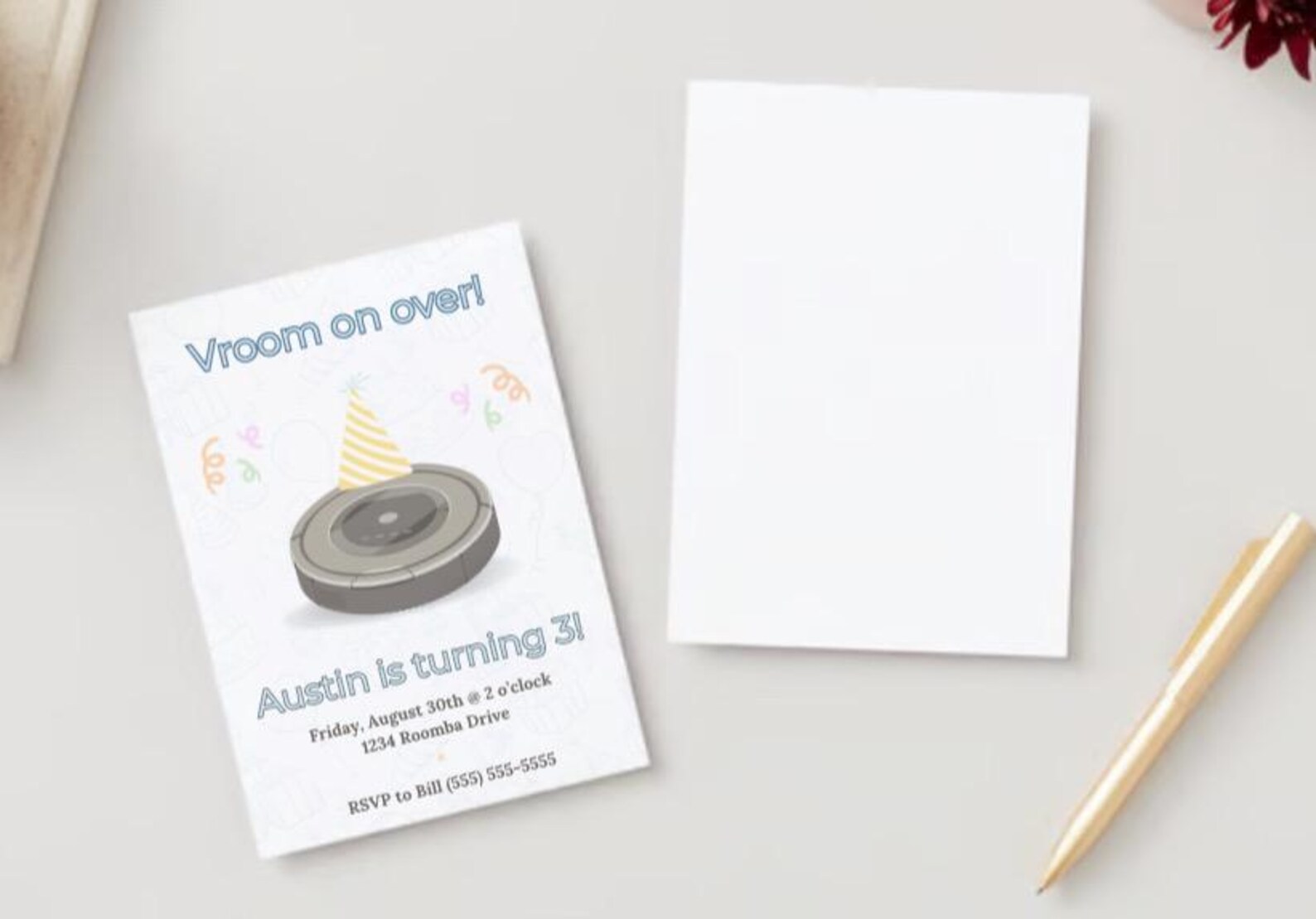 Editable Roomba Birthday Party Invitations, Vacuum Party Invitations ...