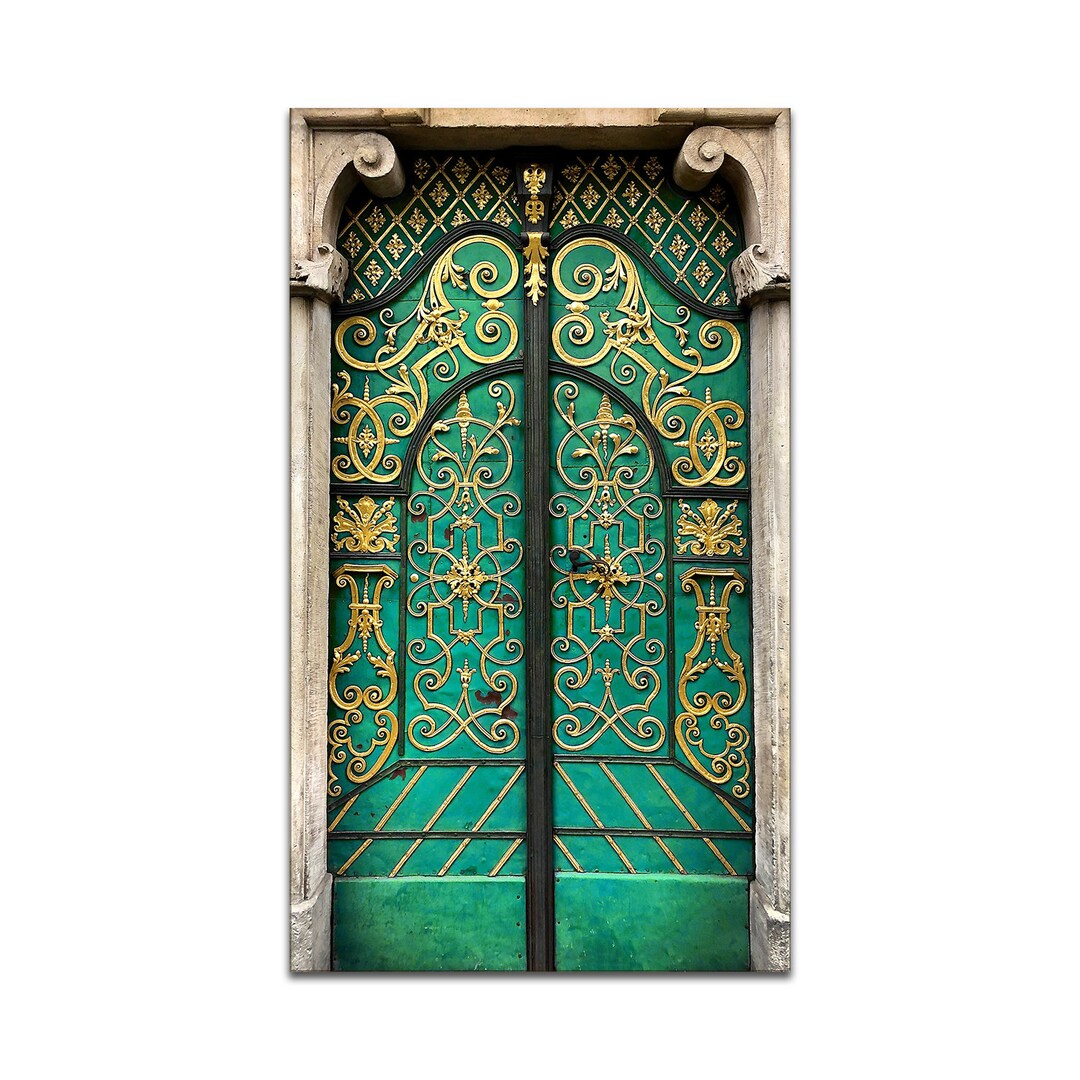 Miniature Paper Prop Doll House Door, Romantic Green and Gold Faux Door ...