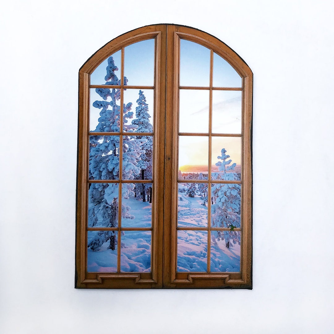 Faux Snow Window Printed on Paper and Mounted on Chip Board, Winter ...