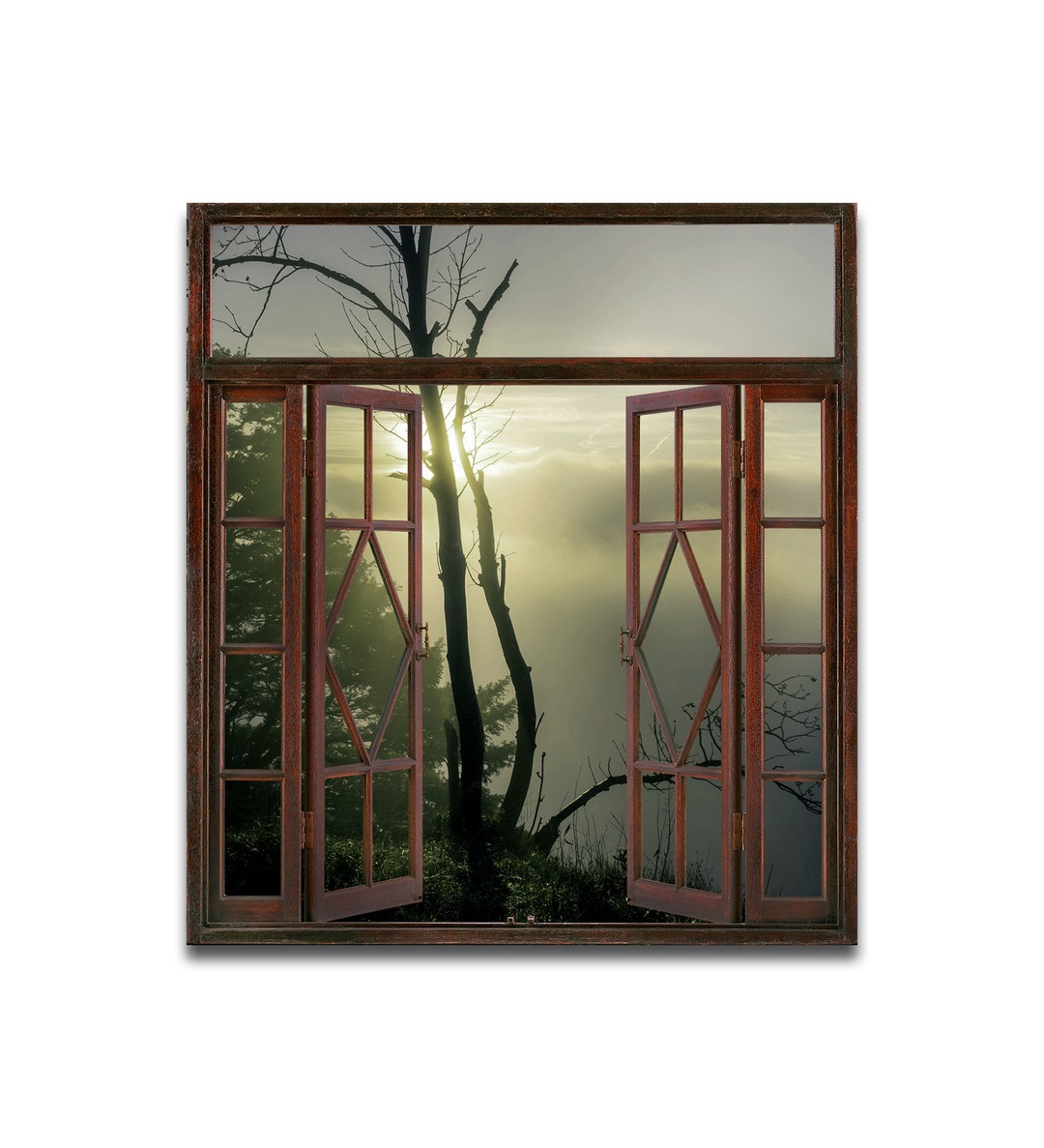 Faux Window with Old Tree, Window Printed on Paper and Mounted on Chip ...