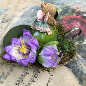 Fairy Riding a Frog Display, Fairy With Frog and Water Lilies ...