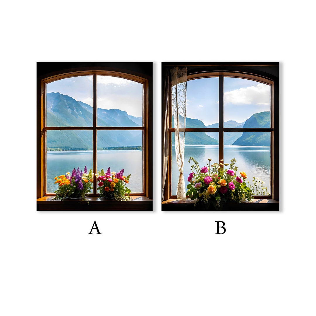 Faux Windows/printed Windows Mounted on Chipboard/lake View Windows ...