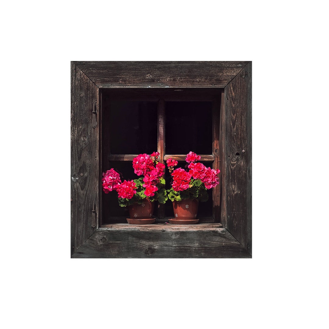 Faux Paper Window With Flowers, Rustic Miniature Window With Flower ...