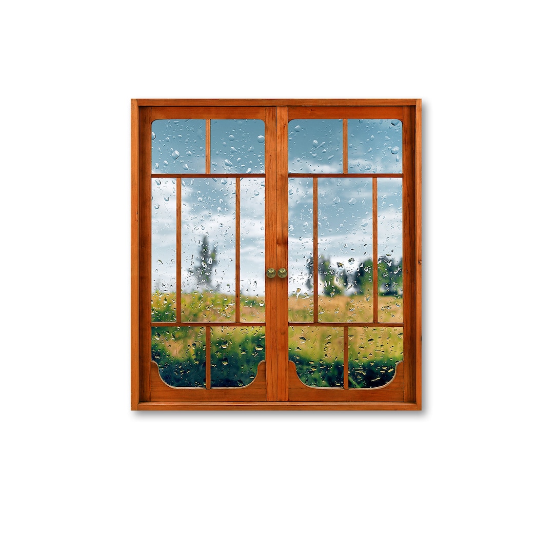 Faux Miniature Window With Rain Drops/window Printed on Paper and ...