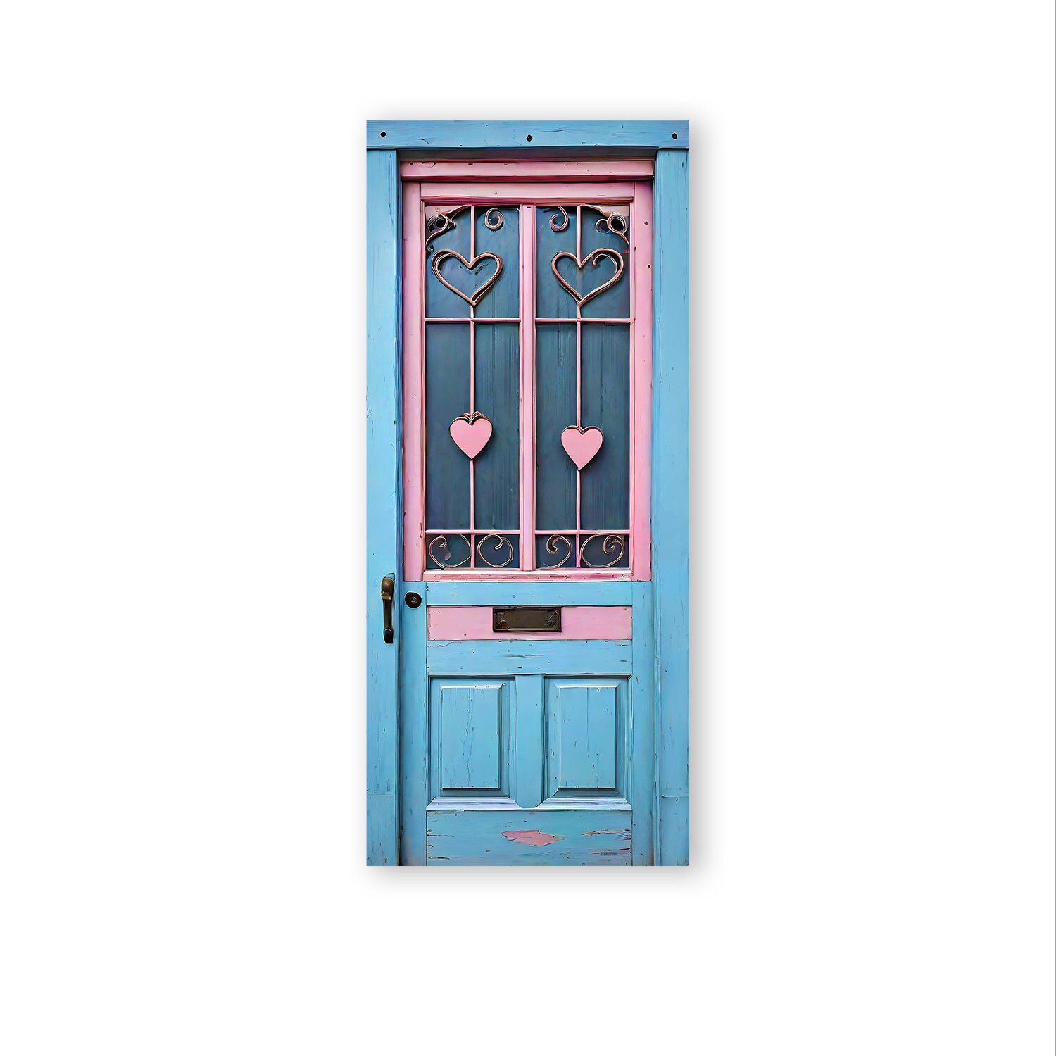 Faux Rustic Blue Door With Pink Hearts/printed Door/chipboard Doors ...