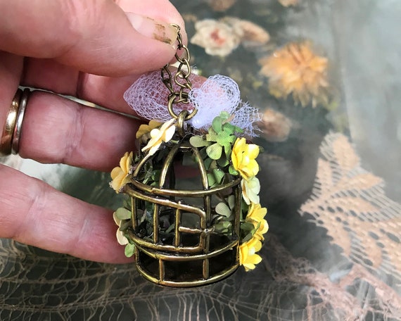 Miniature Bird Cage/metal Bird Cage With Flowers/doll House - Etsy