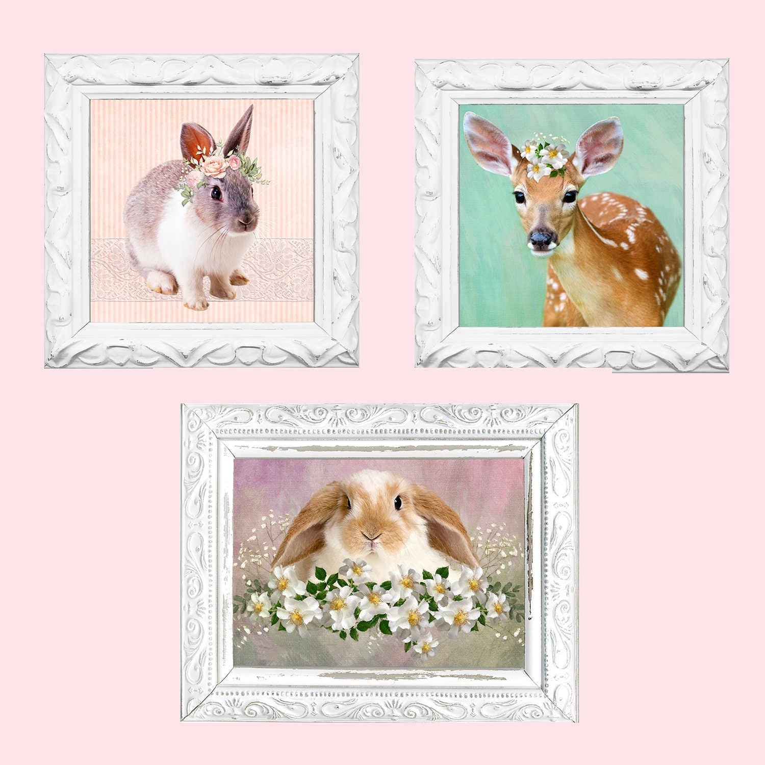 Miniature Set of 3 Shabby Chic Framed Baby Animal Pictures for | Etsy