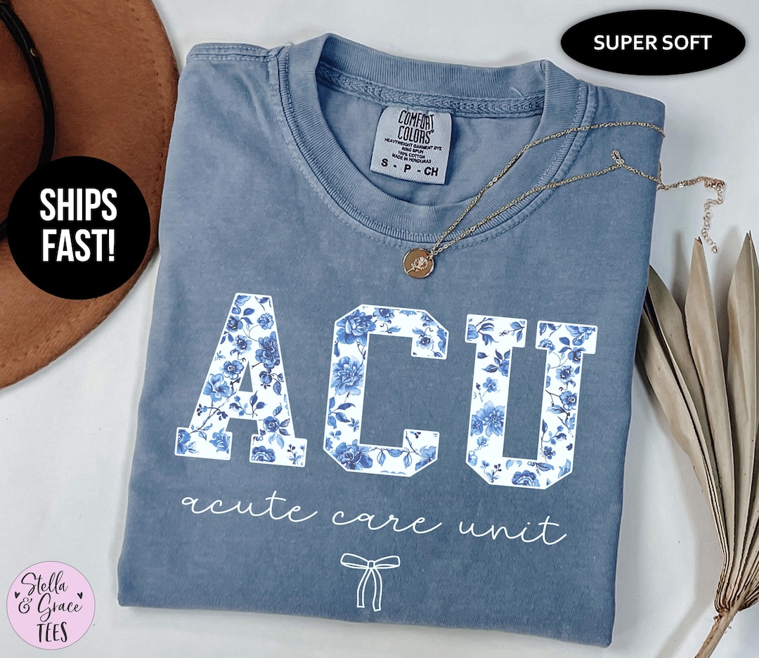 ACU Nurse Comfort Colors® Shirt: Blue Toile Acute Care Tee - Etsy