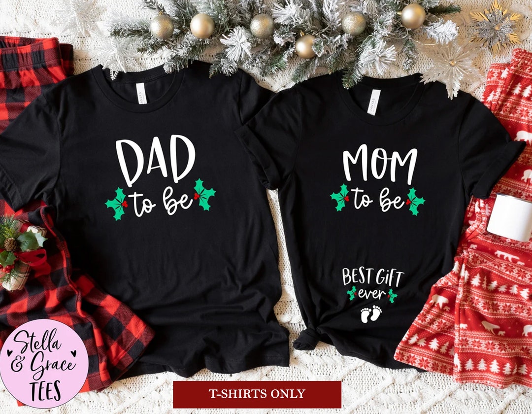 Couples Christmas Pregnancy Announcement Shirts Mom To Be Dad To Be