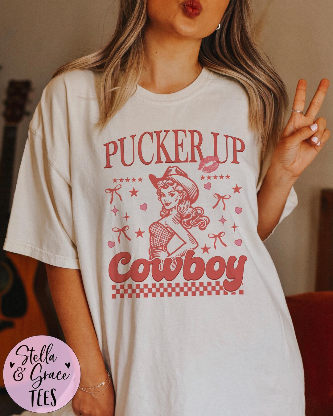 Pucker up Cowboy T-shirt: Comfort Colors® Retro Coquette Cowgirl Vday ...