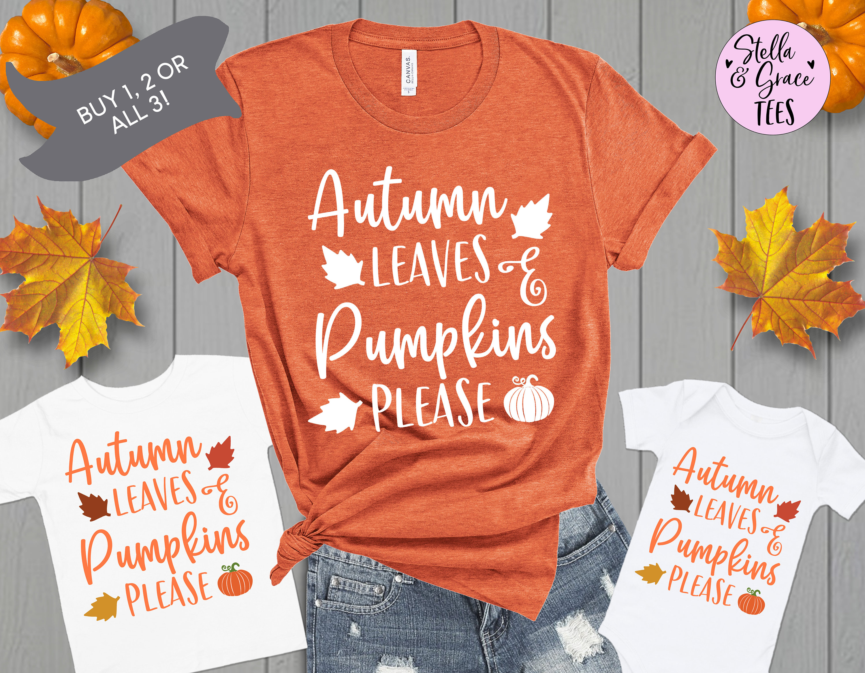 Mommy and Me Fall Shirts: Autumn Leaves & Pumpkins Matching Tees - Etsy