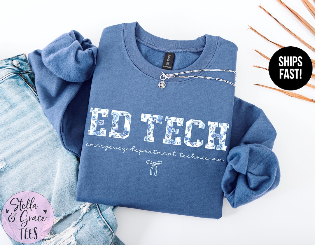 Blue Toile Emergency Department Technician Sweatshirt, ED Tech Hoodie ...