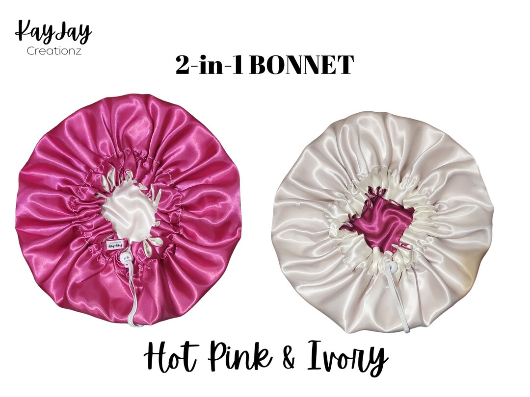 Hot Pink & Ivory Adult Silk Satin Bonnets Double-layered Reversible and ...