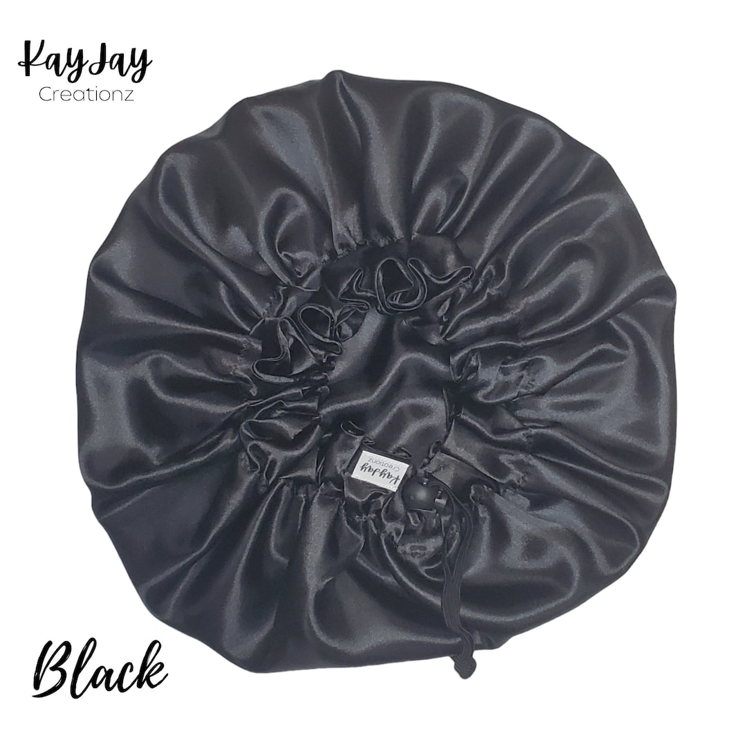 All-black Satin Bonnet Neutral Color Double-layered Reversible and ...