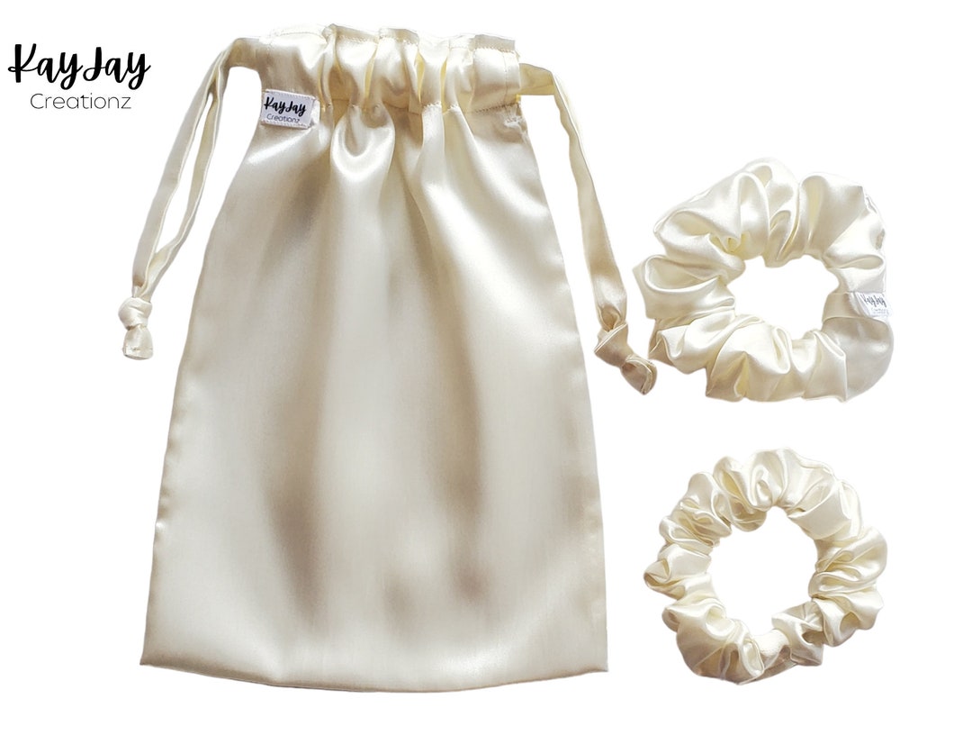 IVORY Handmade Satin Drawstring Bag Set for Travel, Jewelry, and Dust ...