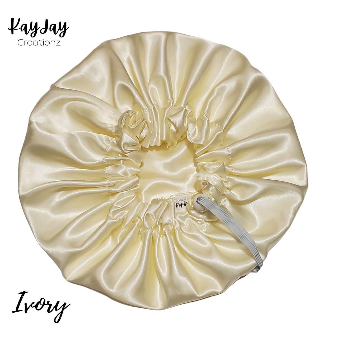 Ivory Silky Satin Bonnet Neutral Solid Color Double-layered Reversible ...