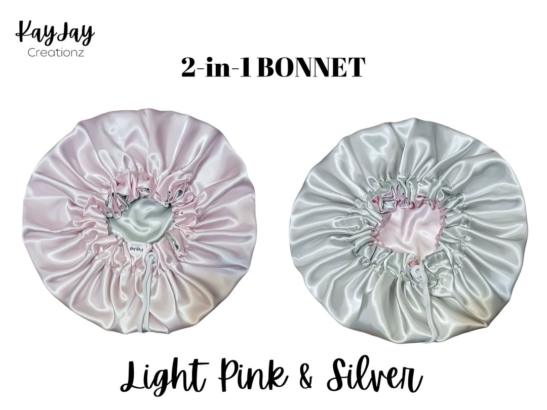 Light Pink & Silver Luxury Adjustable Satin Bonnets – Double-lined ...