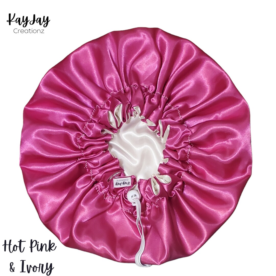Hot Pink & Ivory Adult Silk Satin Bonnets Double-layered Reversible and ...