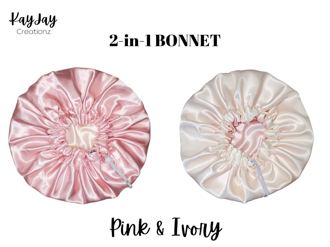 Pink & Ivory Reversible Adult Silk Satin Bonnet Double-layered ...