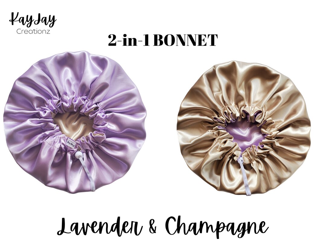 Lavender & Champagne Adult Satin Bonnets Double-layered Reversible and ...